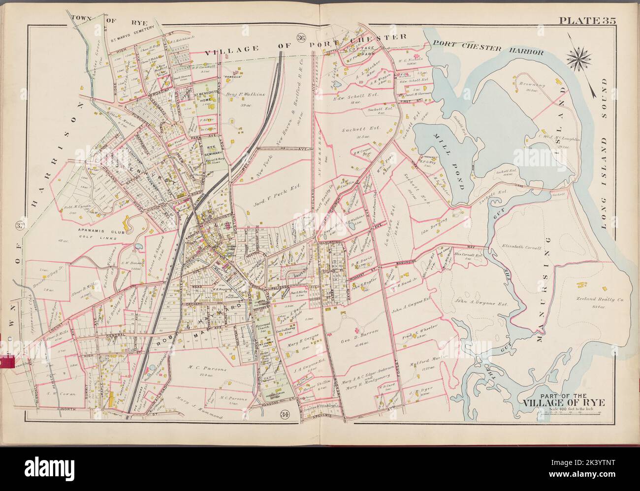 Westchester, V. 1, Double Page Plate No. 35 Map bounded by Town of Rye ...