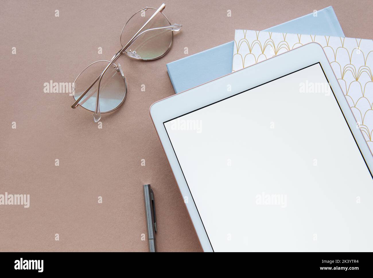 Flat lay photo of office desk. Workplace with digital tablet. Office ...