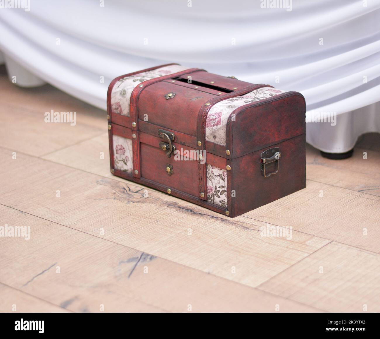 Vintage wedding chest. Box for money. Old wedding coffer Stock Photo ...