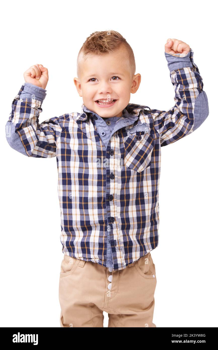 Hes going to be big and strong. An adorable little boy flexing on a ...