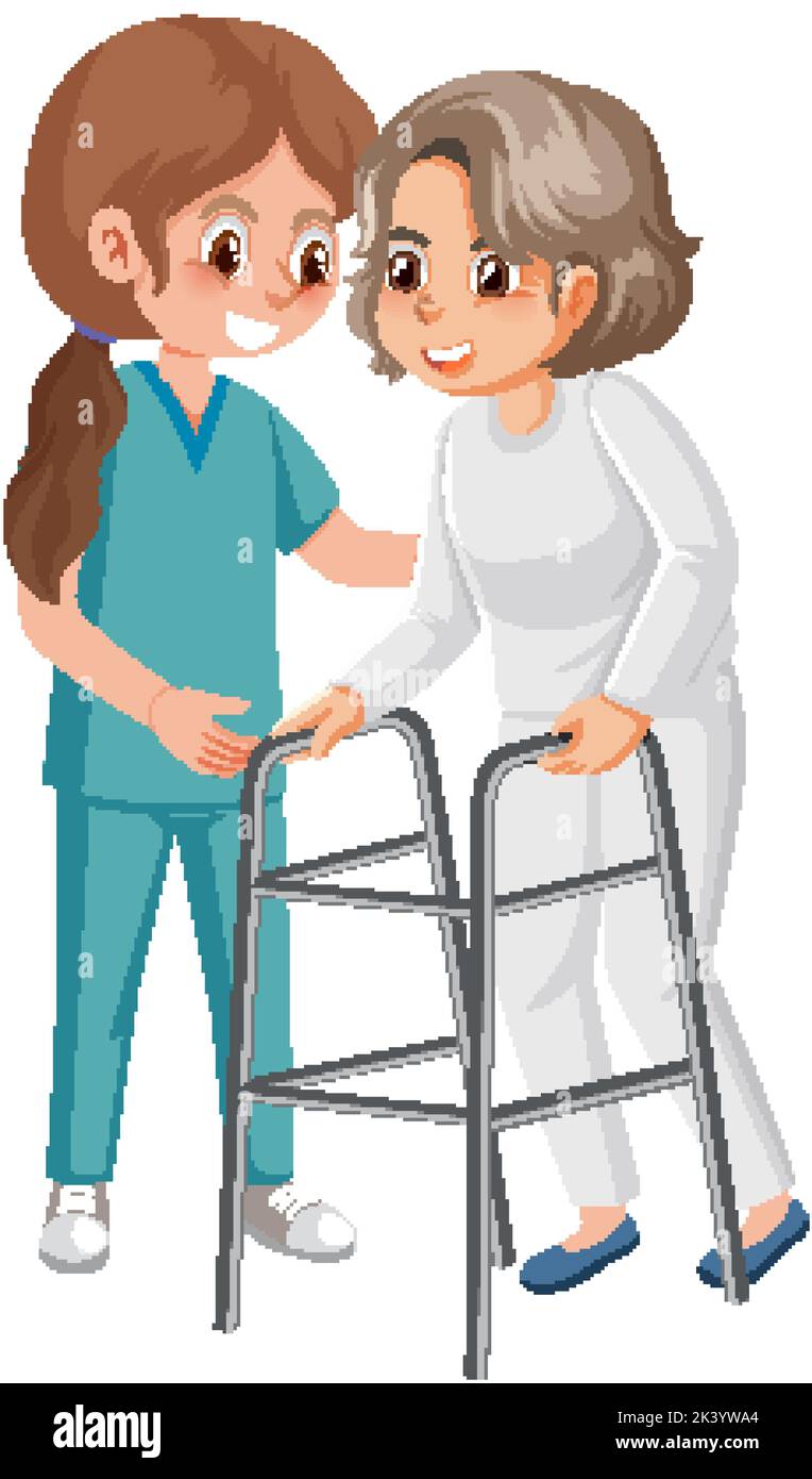 Nurse with patient cartoon character illustration Stock Vector Image ...