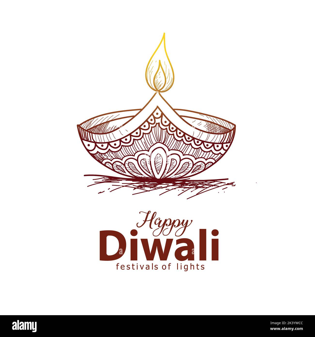 happy Diwali. Indian festivals of light with outline Diya. vector ...