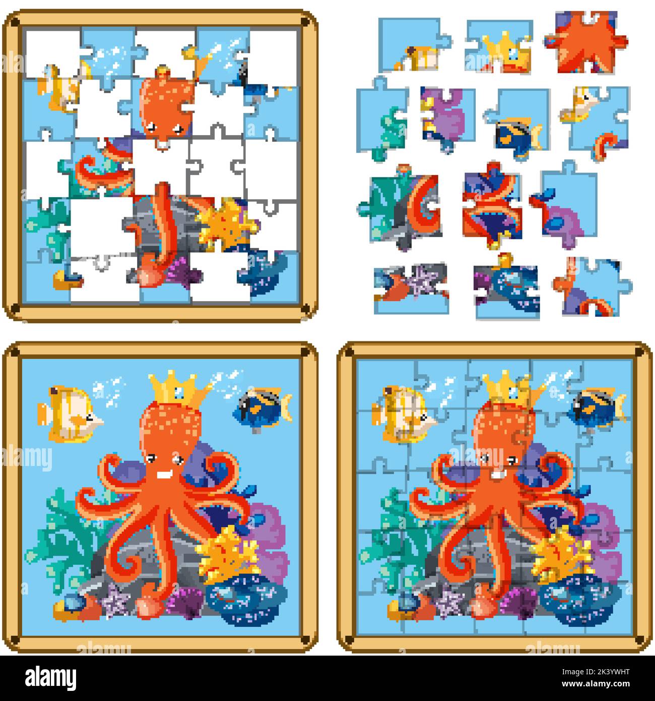 Octopus underwater photo puzzle game template illustration Stock Vector ...