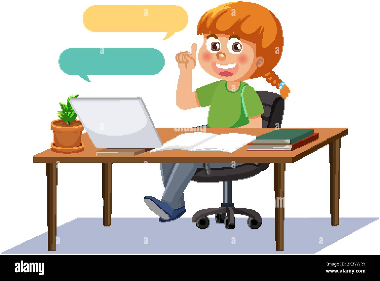 A girl studying online with tablet illustration Stock Vector Image ...