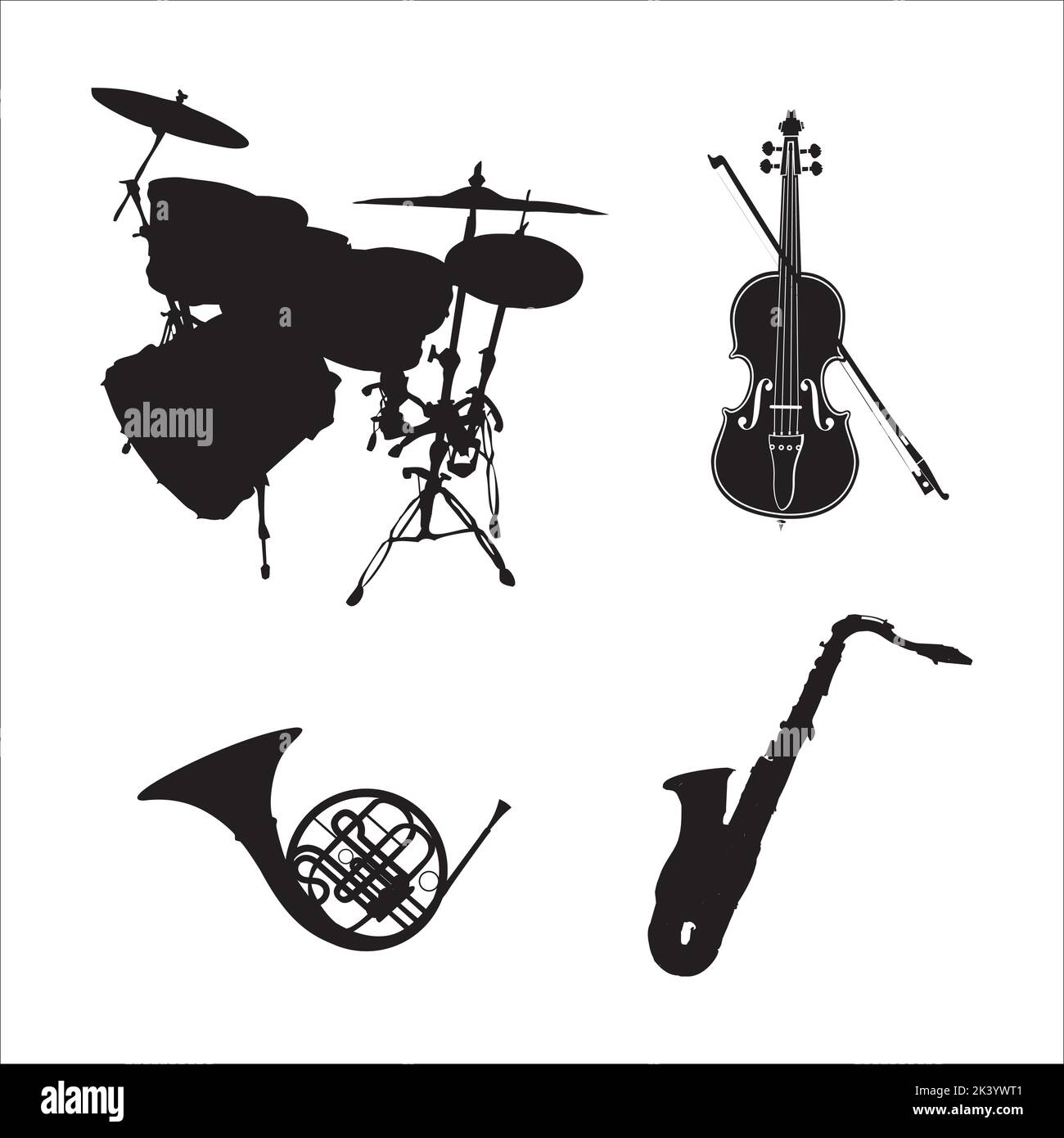 Vector Set Of Musical Instruments Silhouettes Illustration Isolated On ...