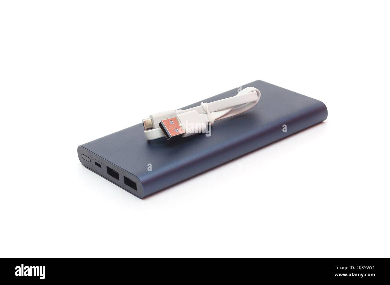 black power bank and charge cable isolated on white Stock Photo - Alamy