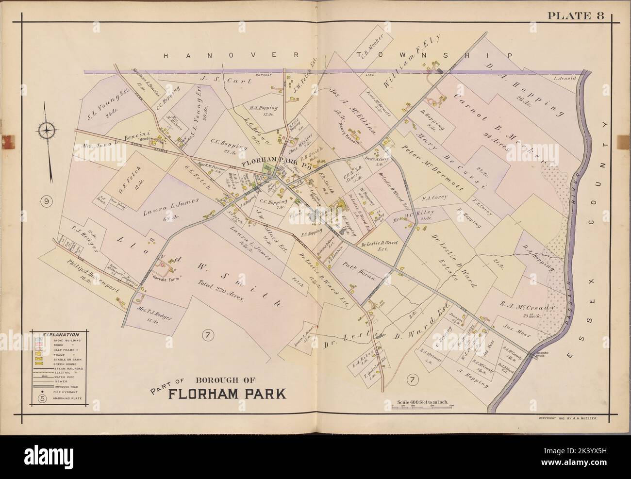 Morris County, Double Page Plate No. 8 Map bounded by Passaic River ...