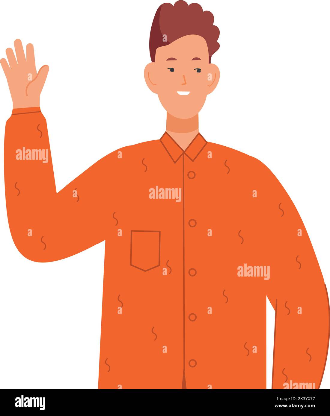 Young boy with raised hand. Smiling student waving isolated on white ...