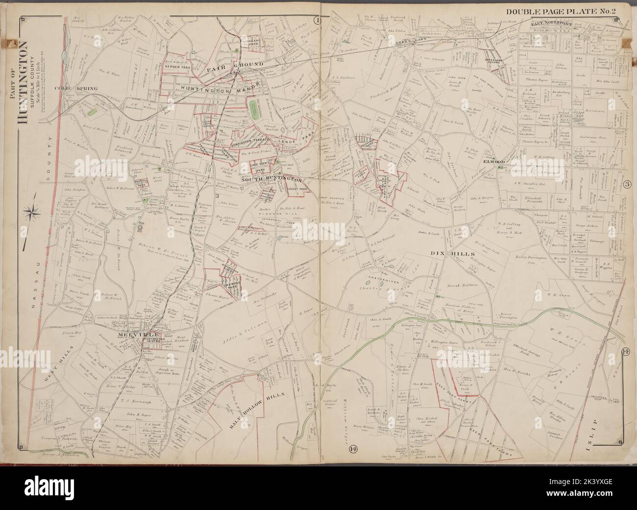 Suffolk County, V. 2, Double Page Plate No. 2 Map bounded by Elwood ...