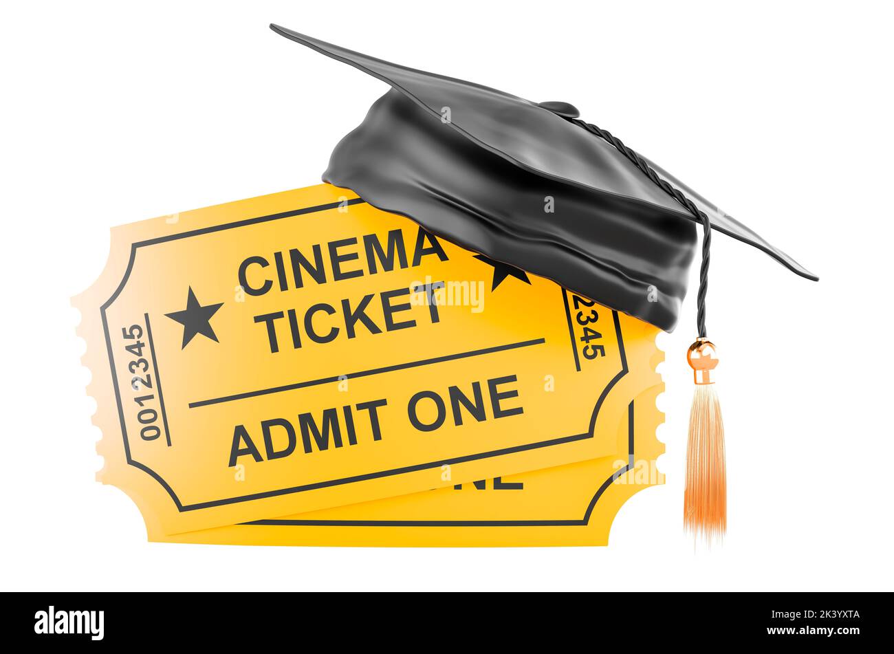 Cinema tickets with graduation cap. 3D rendering isolated on white ...