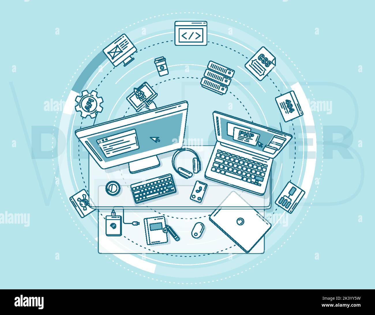 Web developer profession detailed illustration for promotional poster ...