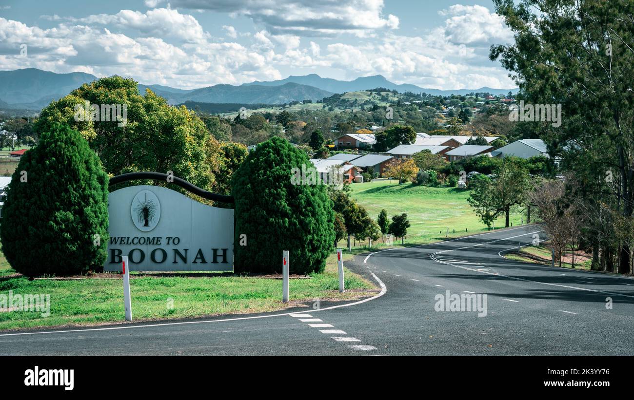 Boonah, Queensland, Australia - Town entry welcome sign Stock Photo - Alamy