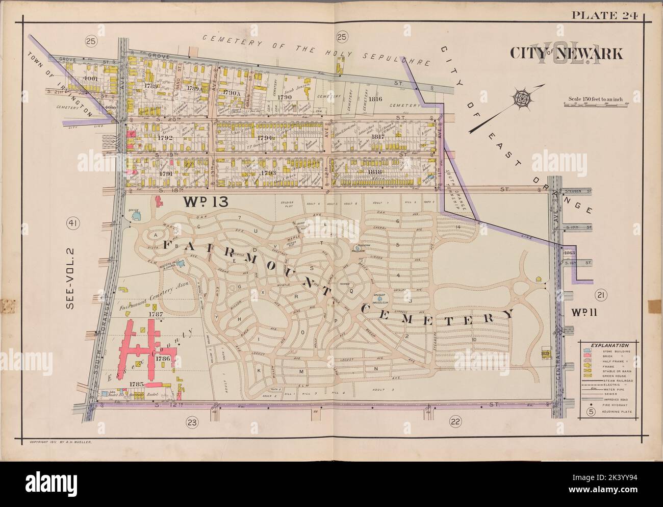 Newark, V. 1, Double Page Plate No. 24 Map bounded by Grove St ...