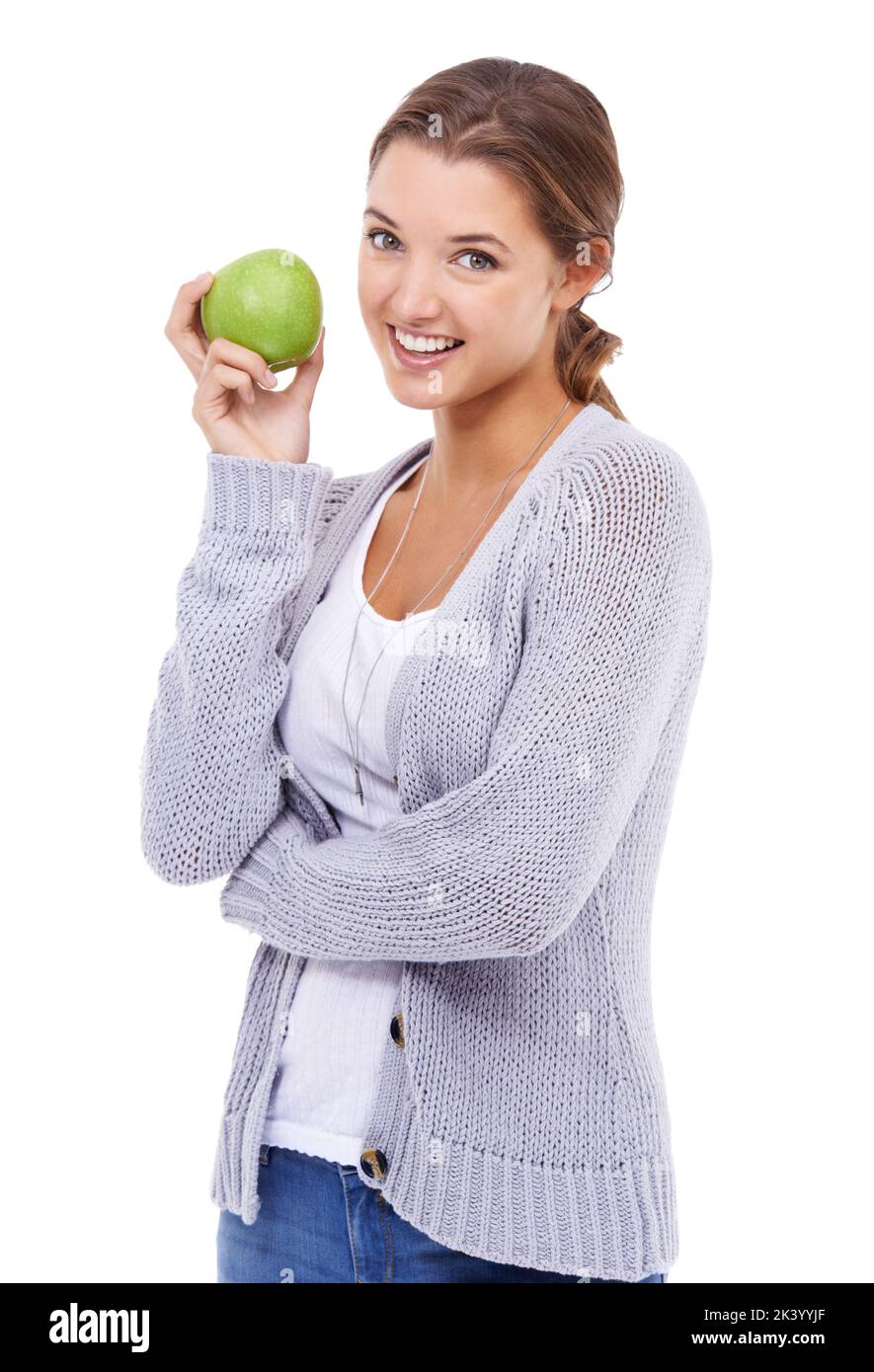 This is delicious and healthy. A gorgeous young brunette holding an ...