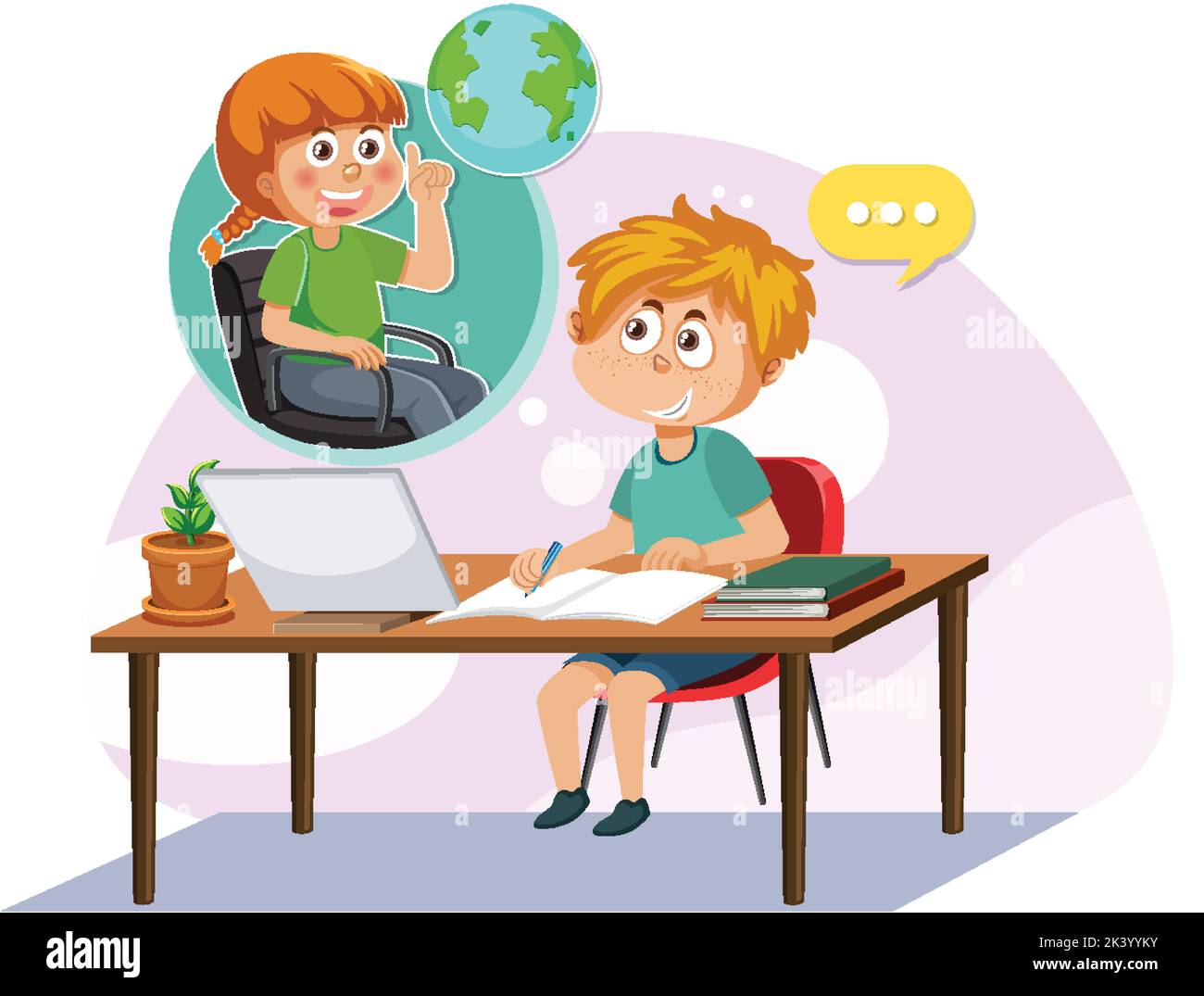Cute little boy doing homework Stock Vector Images - Alamy