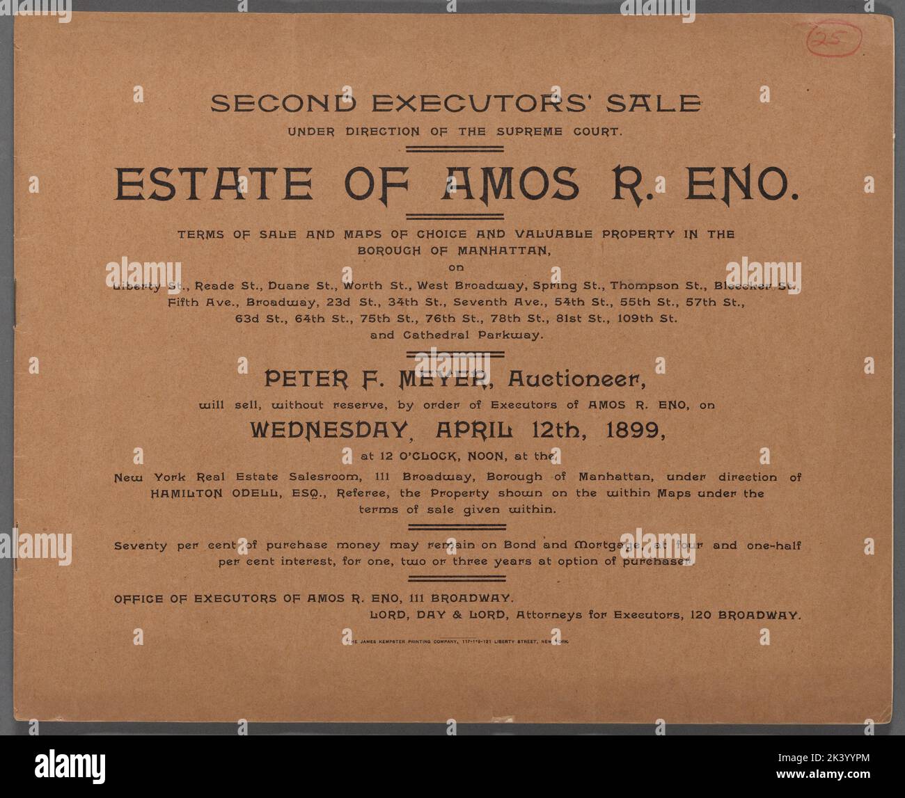 Second Executor's Sale under direction of the Supreme Court. Estate of ...