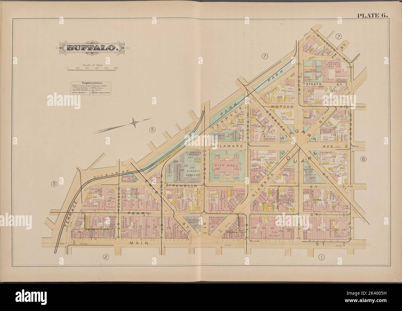 Buffalo, Double Page Plate No. 6 Map bounded by Terrace, Momawk St ...