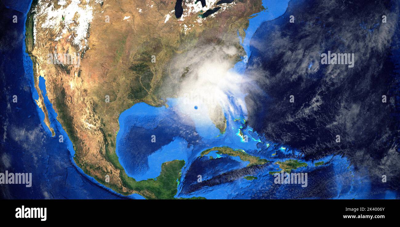 Hurricane Ian in Florida. Earth seen from space. Extremely detailed and ...