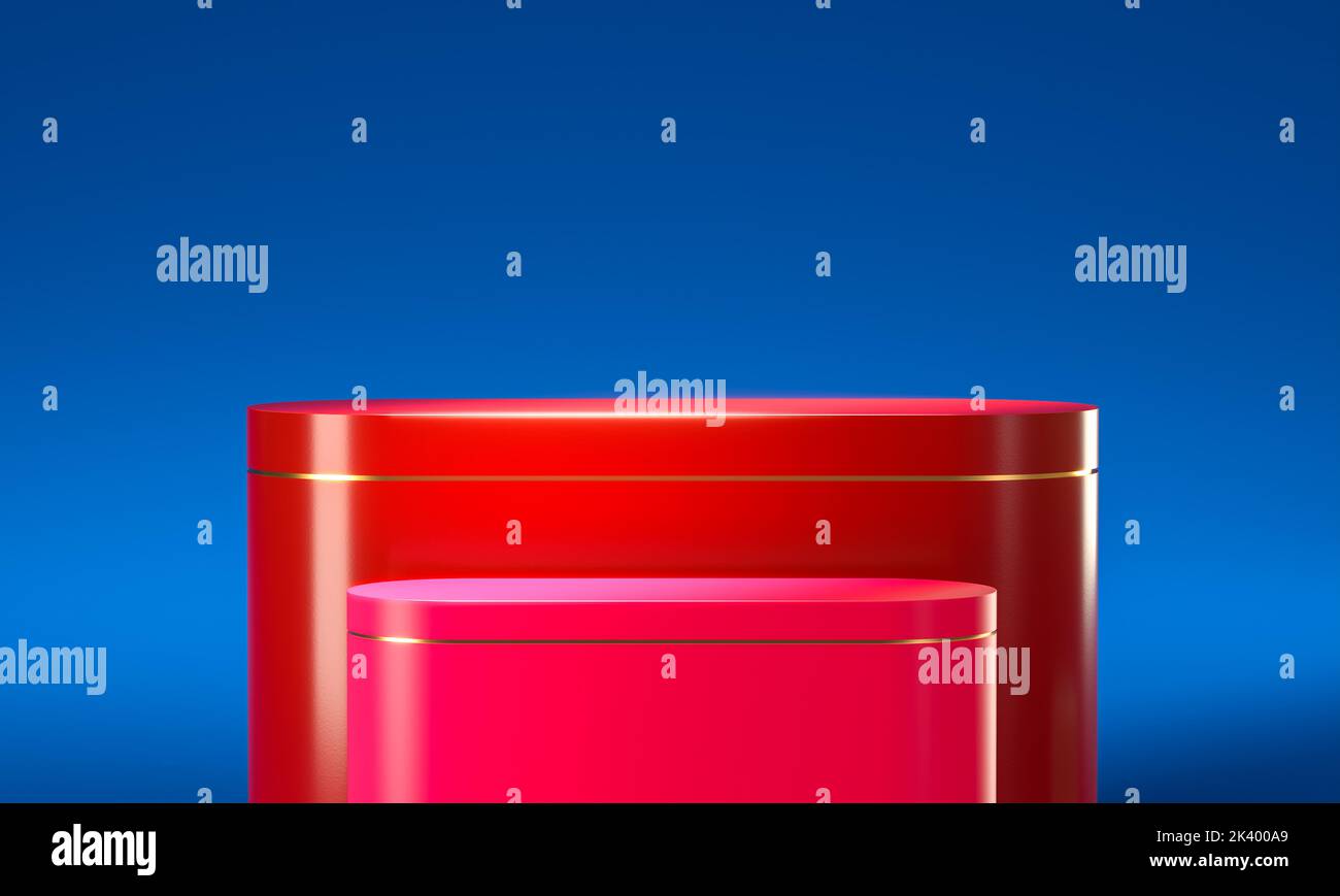 red podiums with metal insert, blue background. 3d render Stock Photo ...