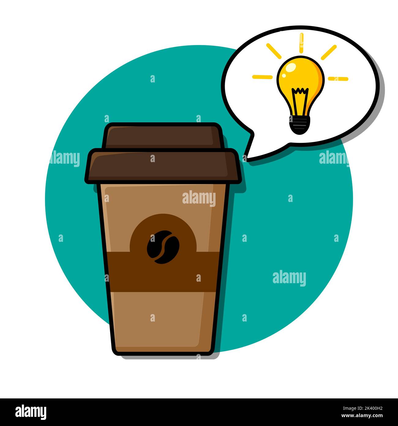 Cartoon glass of coffee, good idea, light bulb. Vector illustration ...