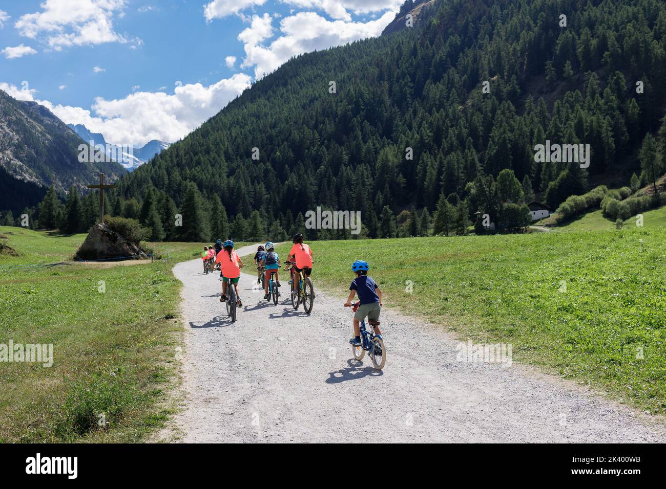 Group of Children riding a Mountain Trail with Their Mountain Bike ...
