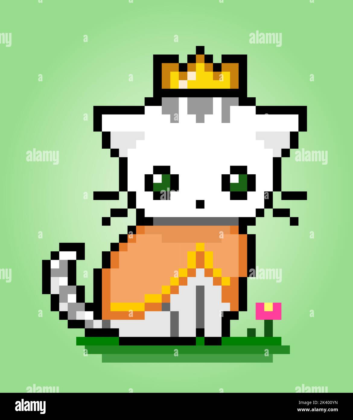 Pixel 8 bit cat wearing king suit outfit. Animals for game assets in vector illustration Stock ...