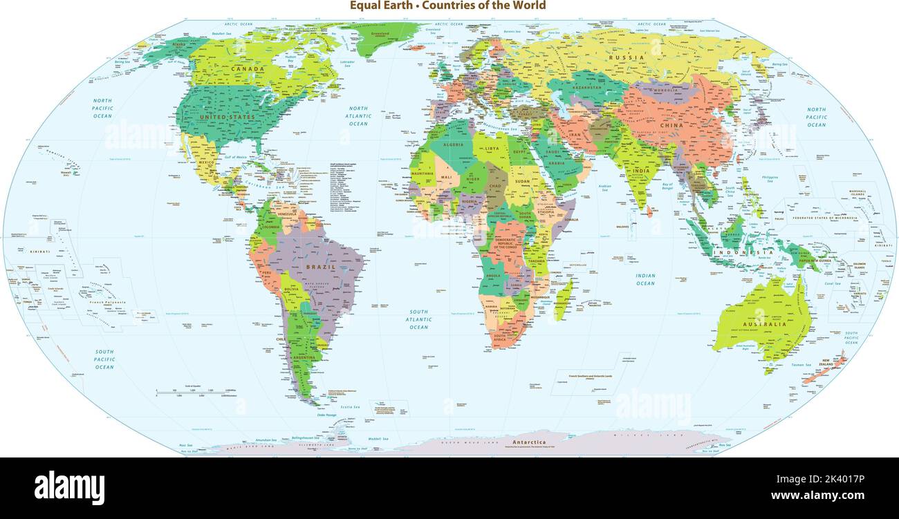High details political world map equal earth projection Stock Vector ...