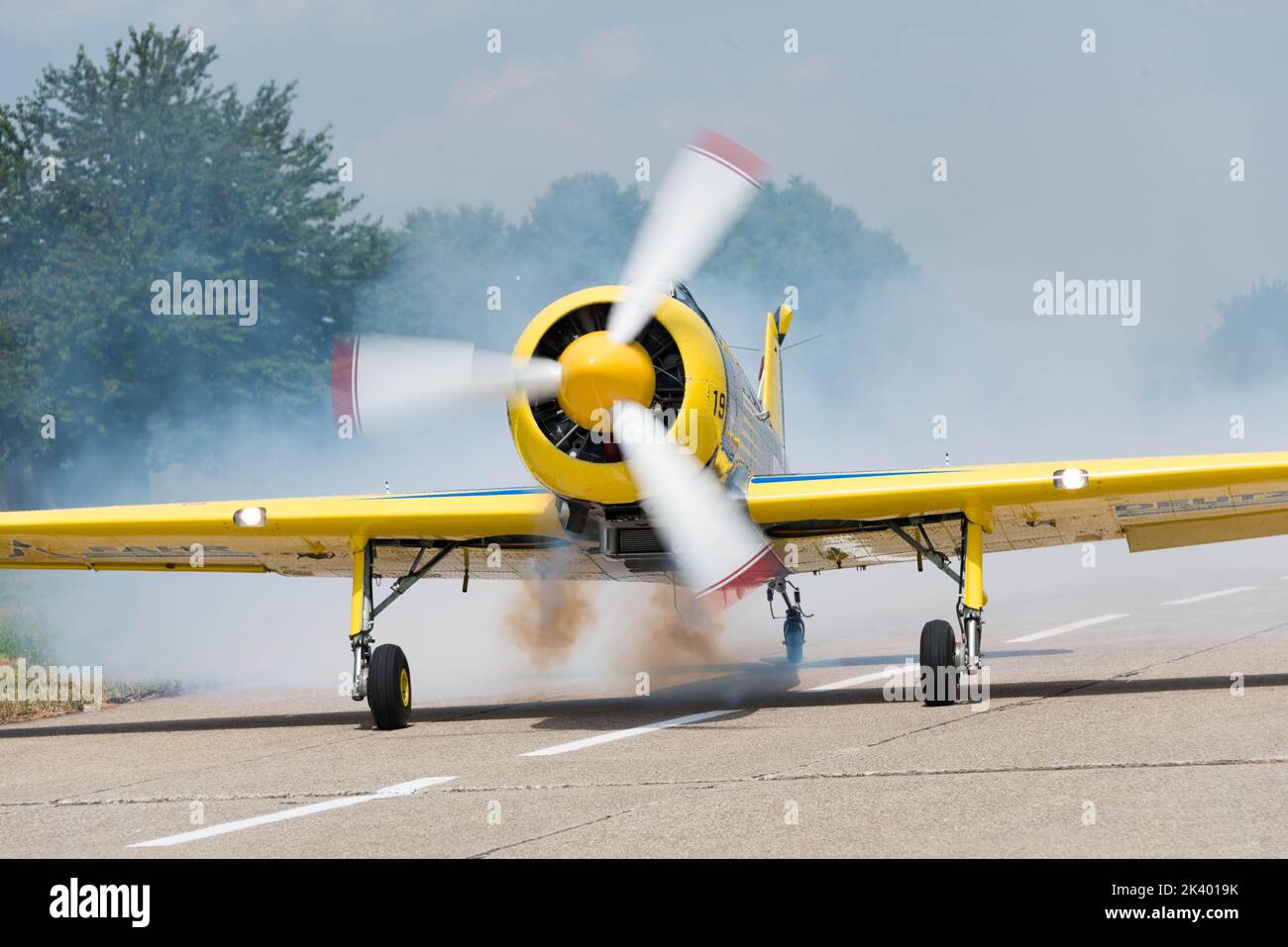 Front view focus of the depart of the propeller plane Stock Photo - Alamy
