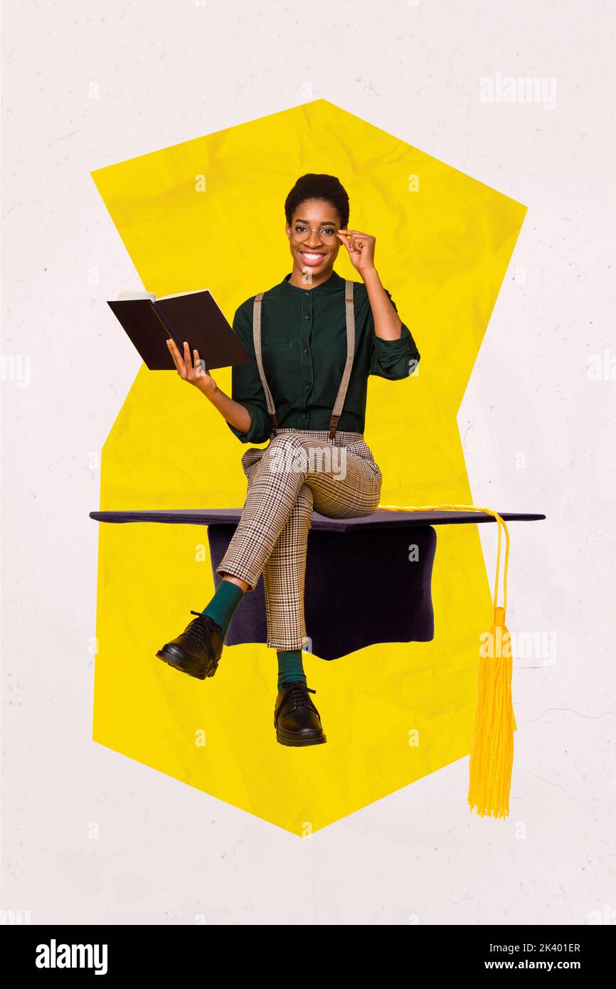 Collage photo of young smart intellectual student sitting abstract big ...