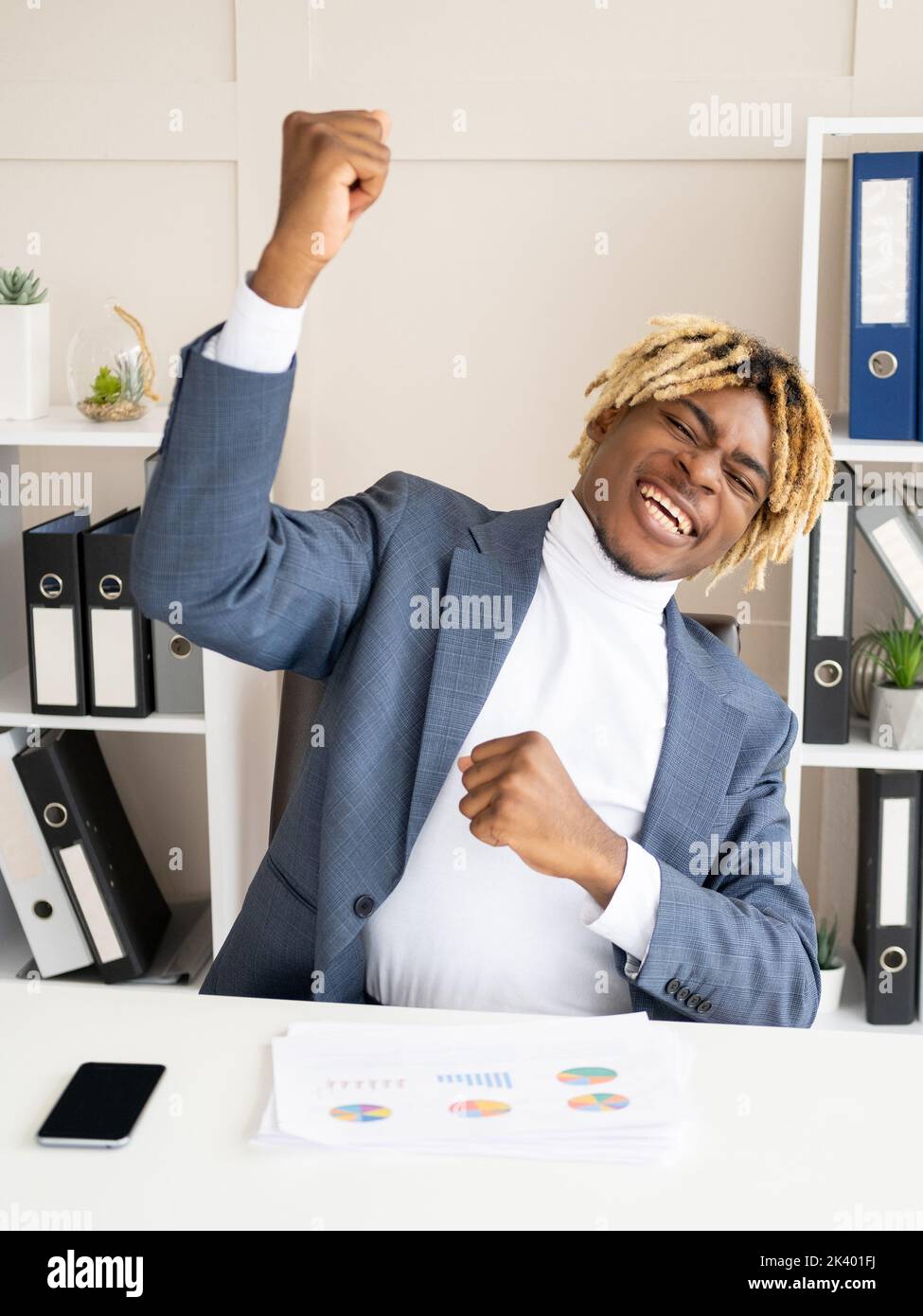 Successful achievement. Excited black man. Good job. Happy expressive ...