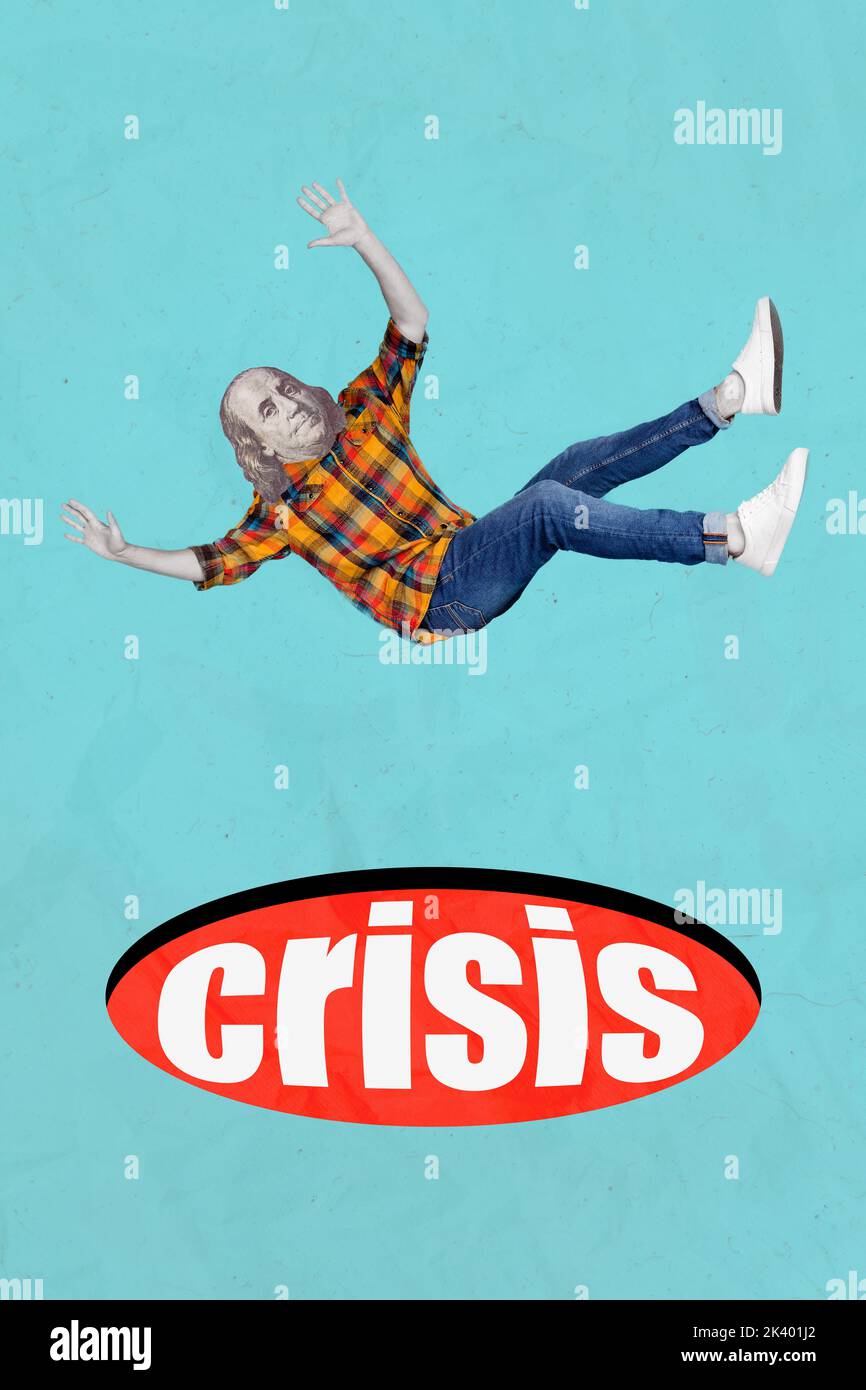 Composite collage image of falling down man benjamin franklin hundred ...