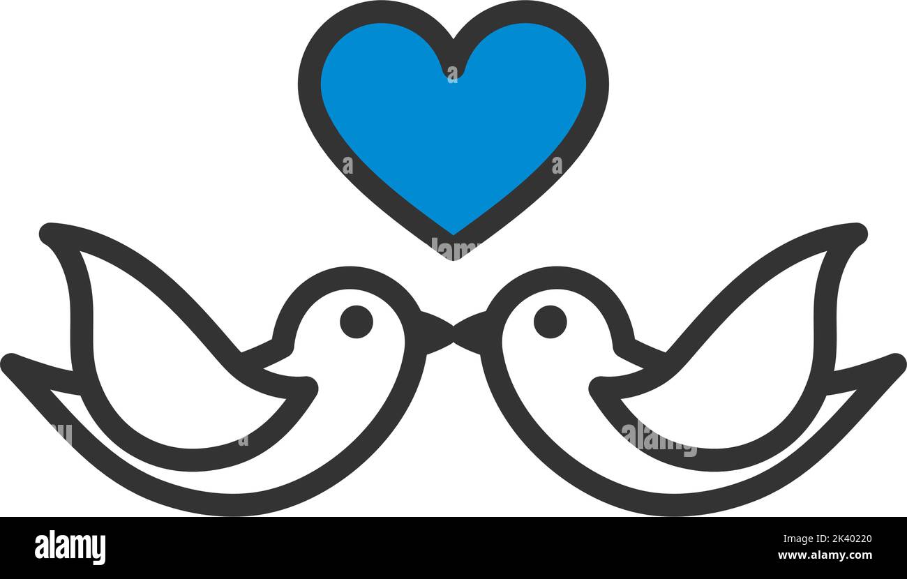 Dove With Heart Icon. Editable Bold Outline With Color Fill Design ...