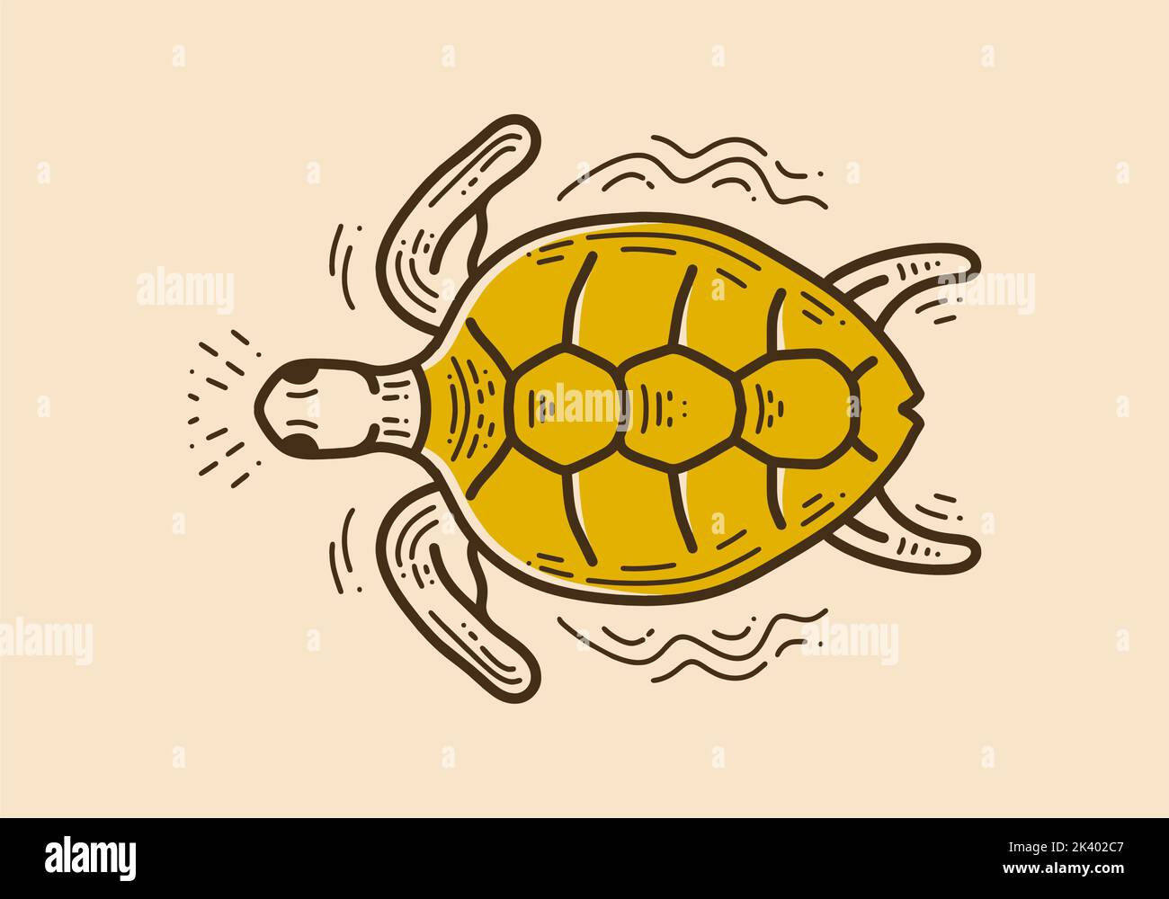 Sea turtle swimming retro vintage art drawing design Stock Vector Image ...