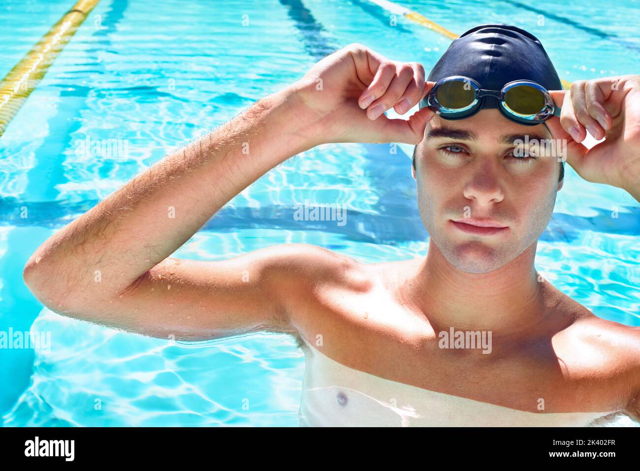 He swims to win. Cropped portrait of a determined male swimmer in the ...