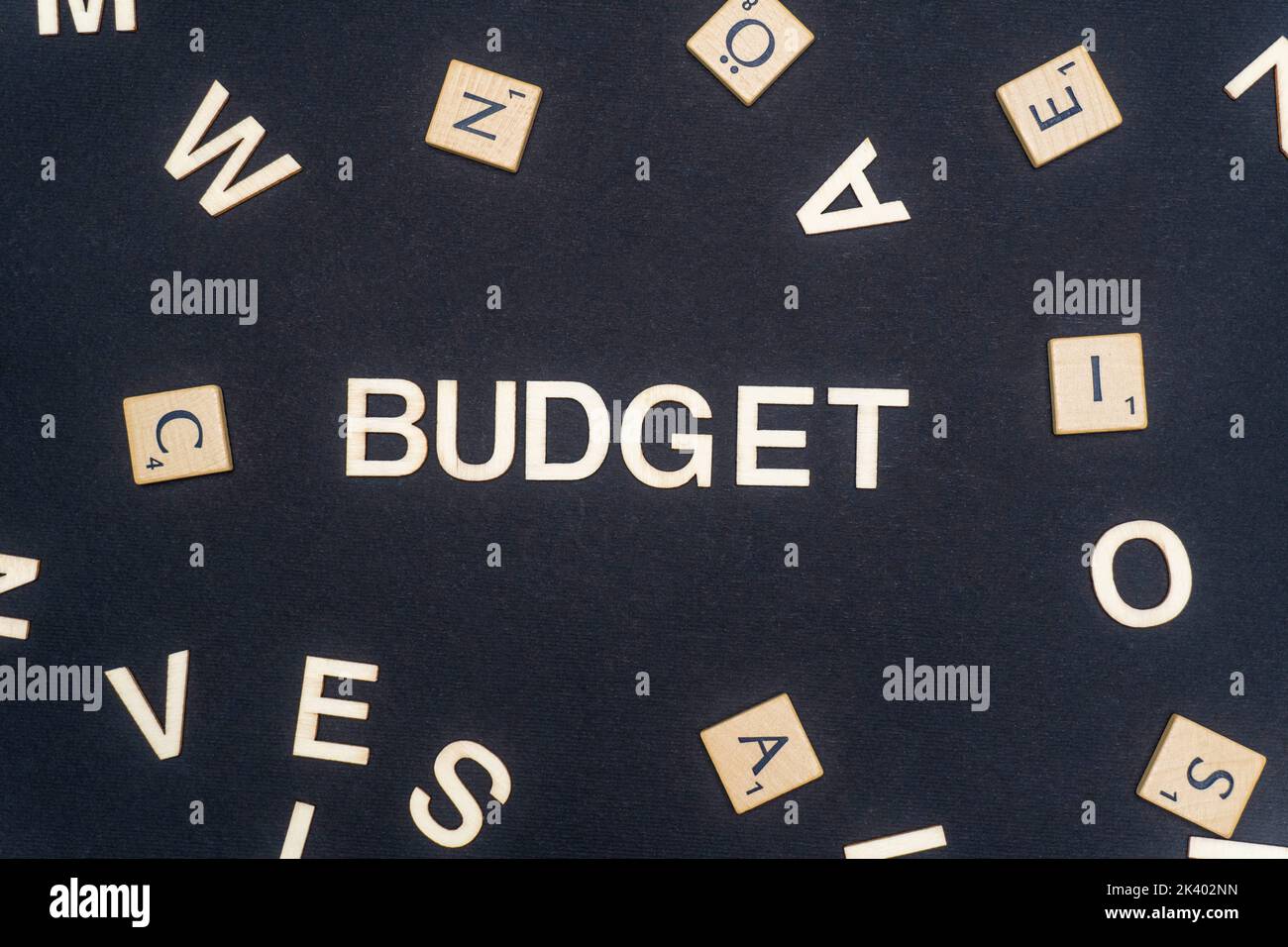 BUDGET word written on dark paper background. MOTIVATION text on dark ...