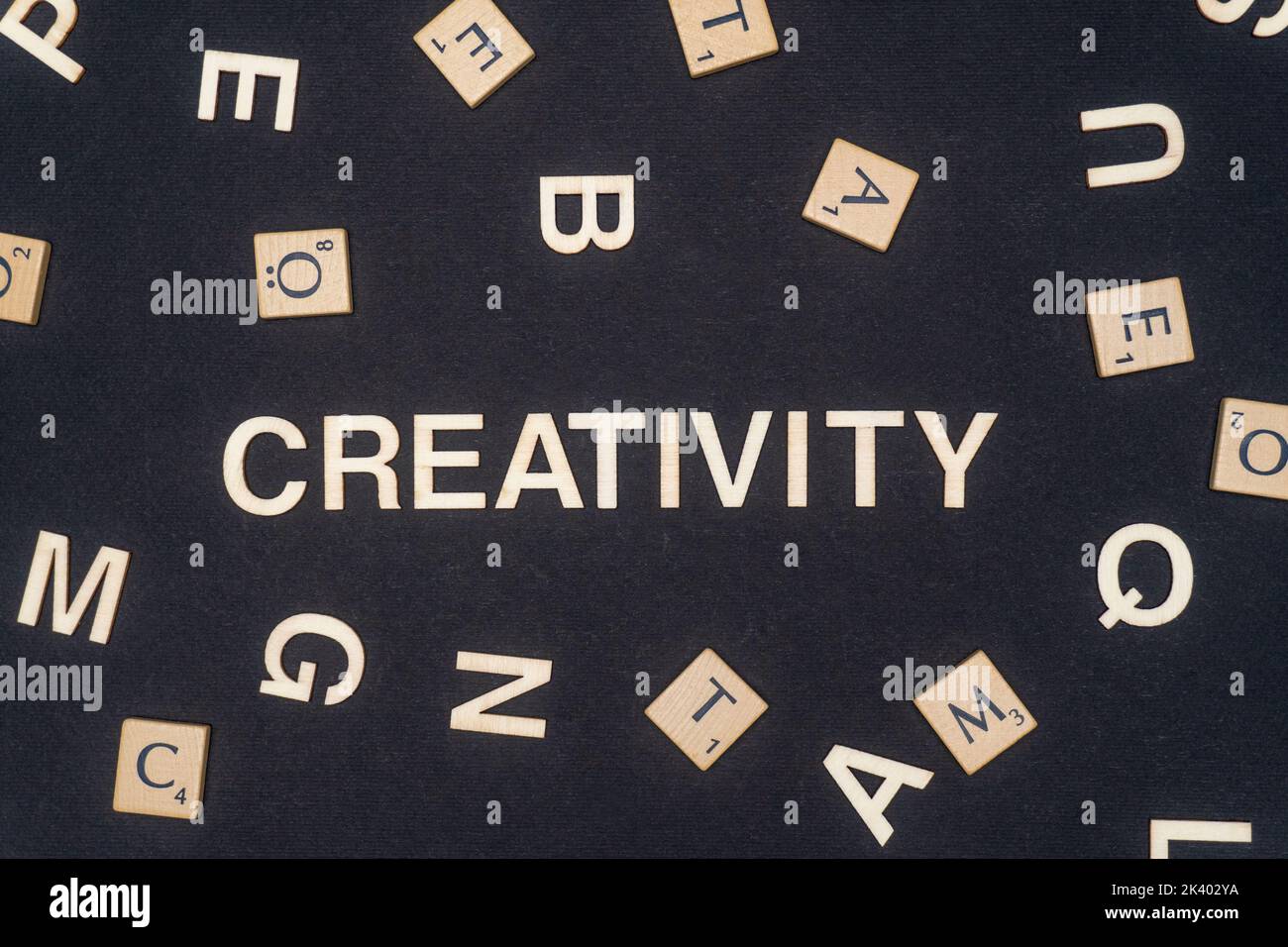CREATIVITY word written on dark paper background. CREATIVITY text on ...