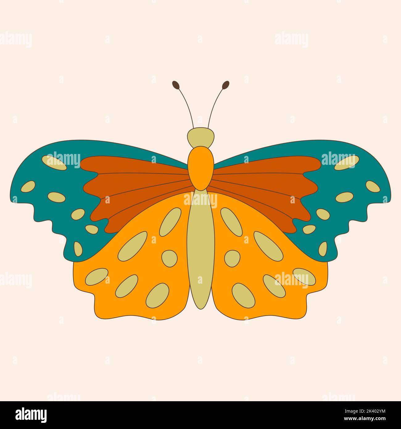 Retro 60s 70s hippie groovy butterfly for cards, stickers or poster ...