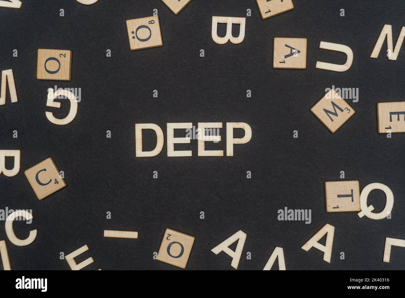 DEEP word written on dark paper background. DEEP text on dark for your ...