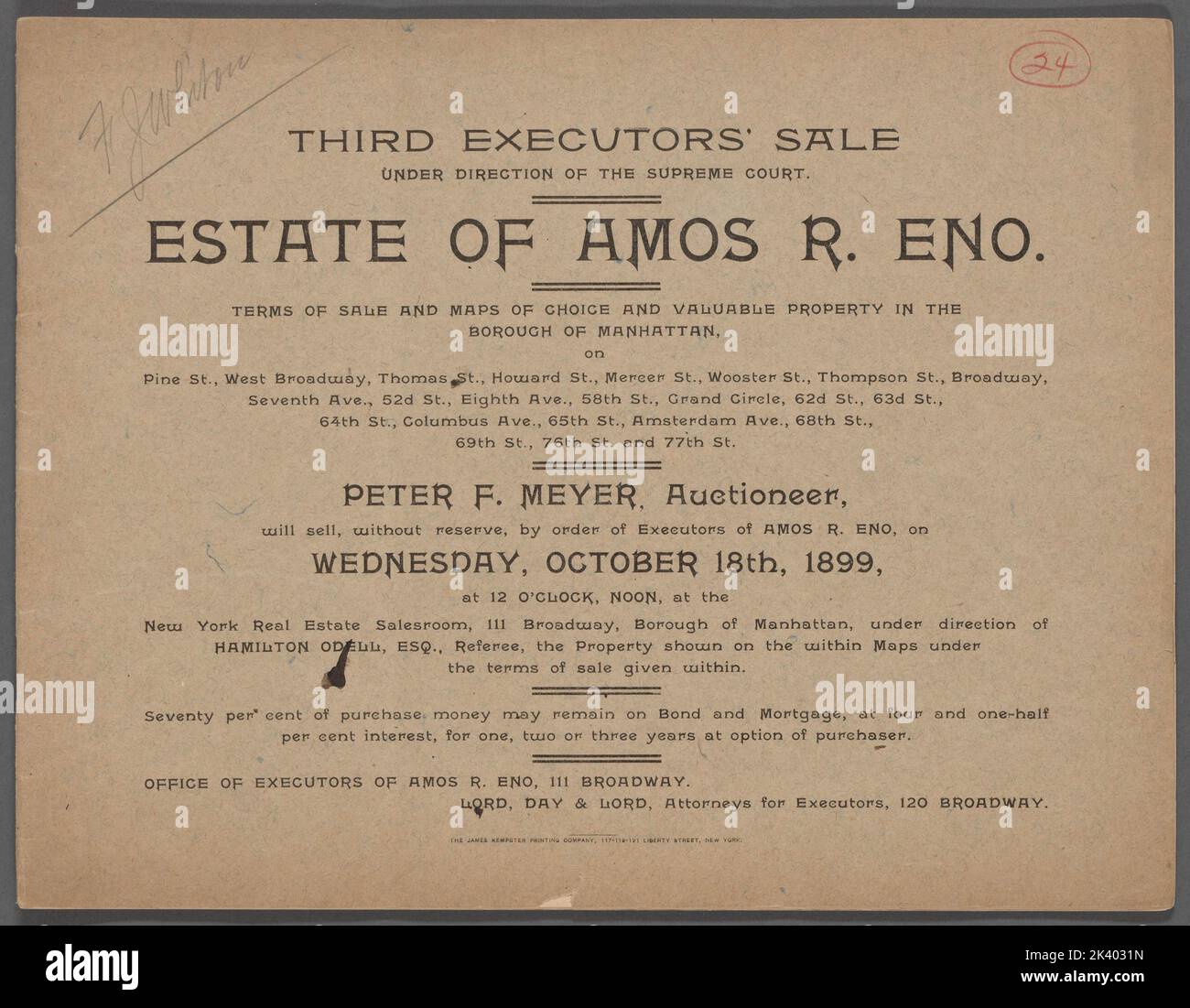 Third Executor's Sale under direction of the Supreme Court. Estate of ...