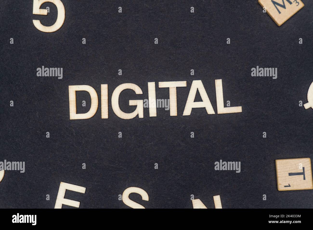 DIGITAL word written on dark paper background. DIGITAL text on dark for ...