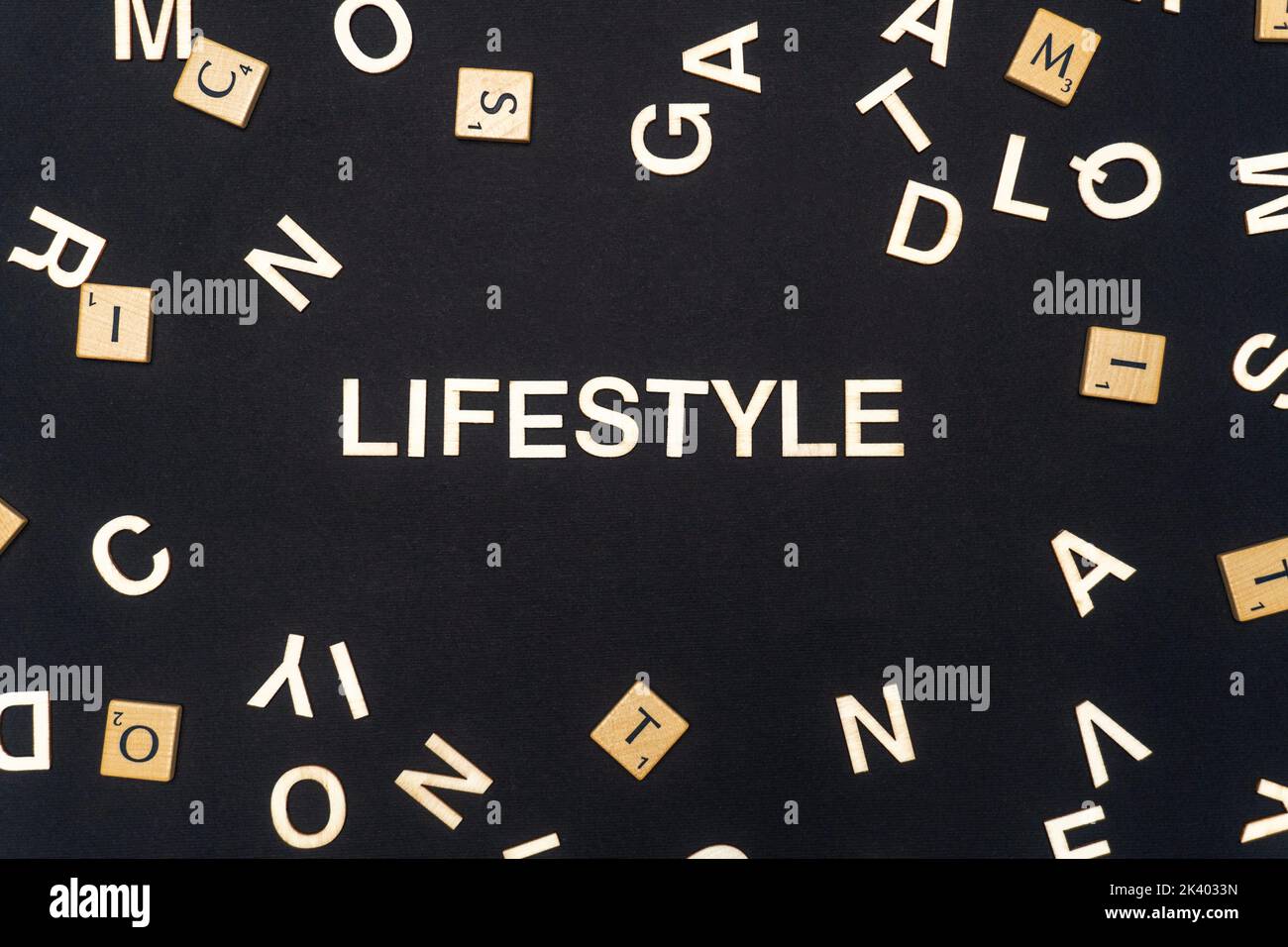 LIFESTYLE word written on dark paper background. LIFESTYLE text on dark ...