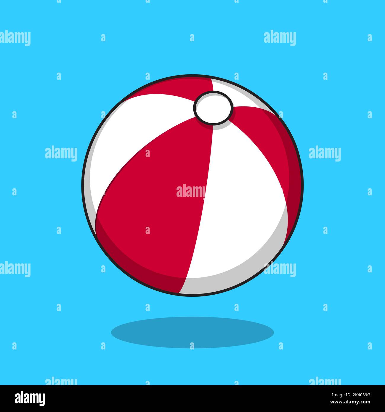 Cartoon illustration of an inflatable red-white ball with a shadow, on ...