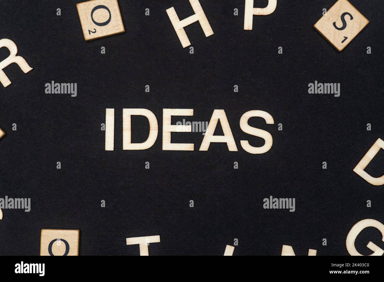 IDEAS word written on dark paper background. IDEAS text on dark for ...