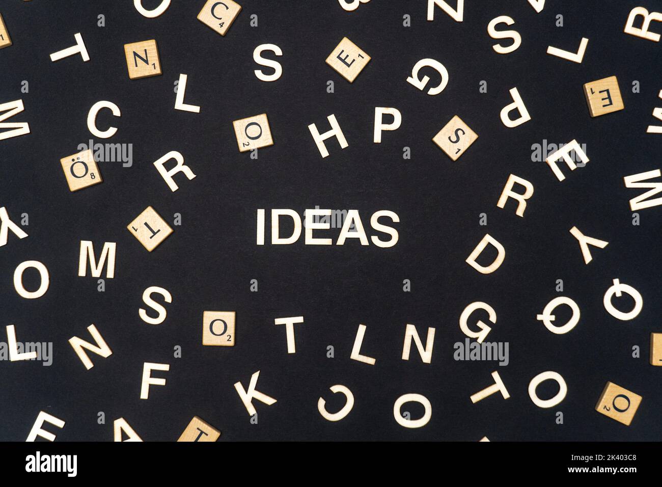 IDEAS word written on dark paper background. IDEAS text on dark for ...