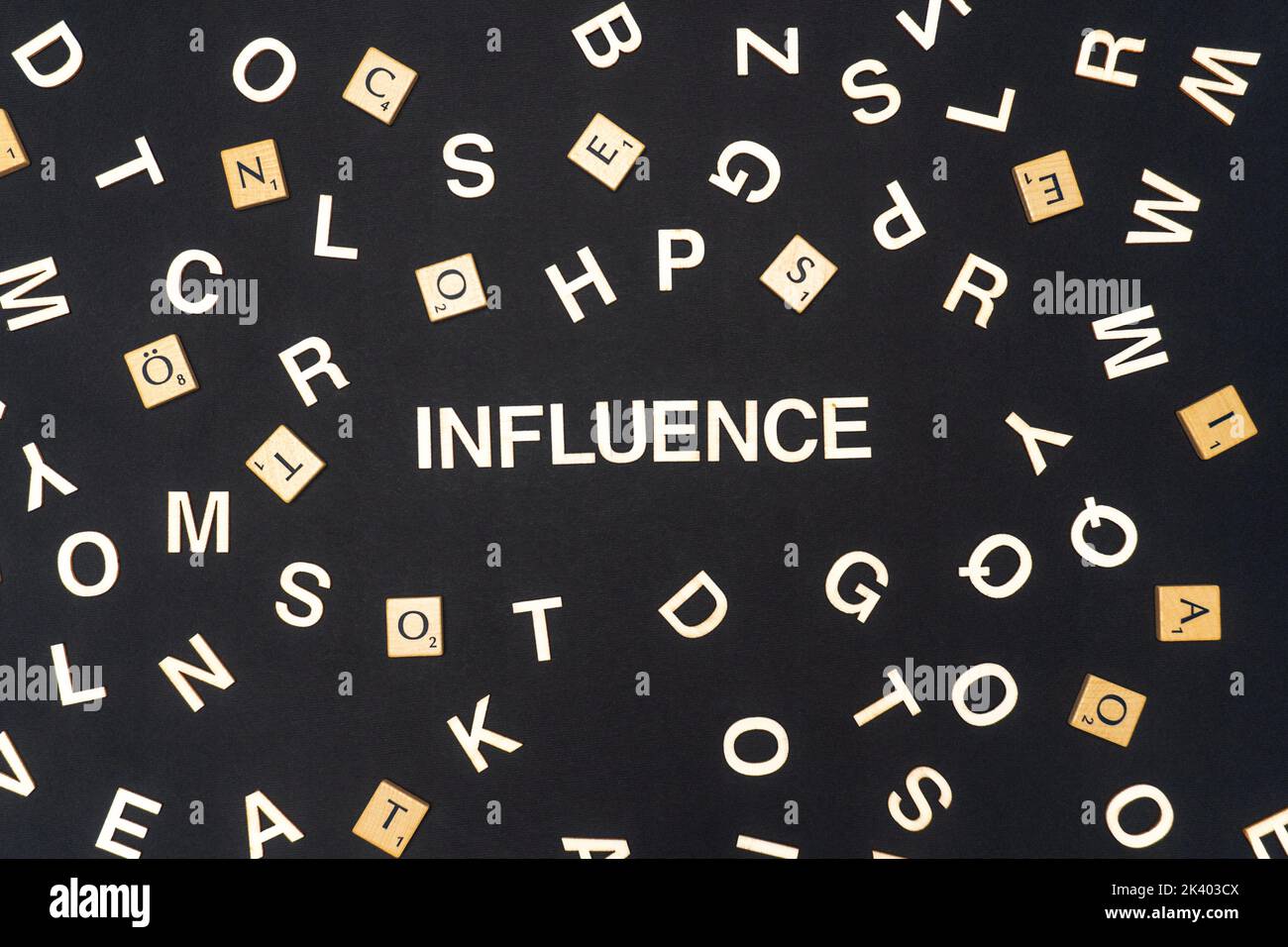 INFLUENCE word written on dark paper background. INFLUENCE text on dark ...
