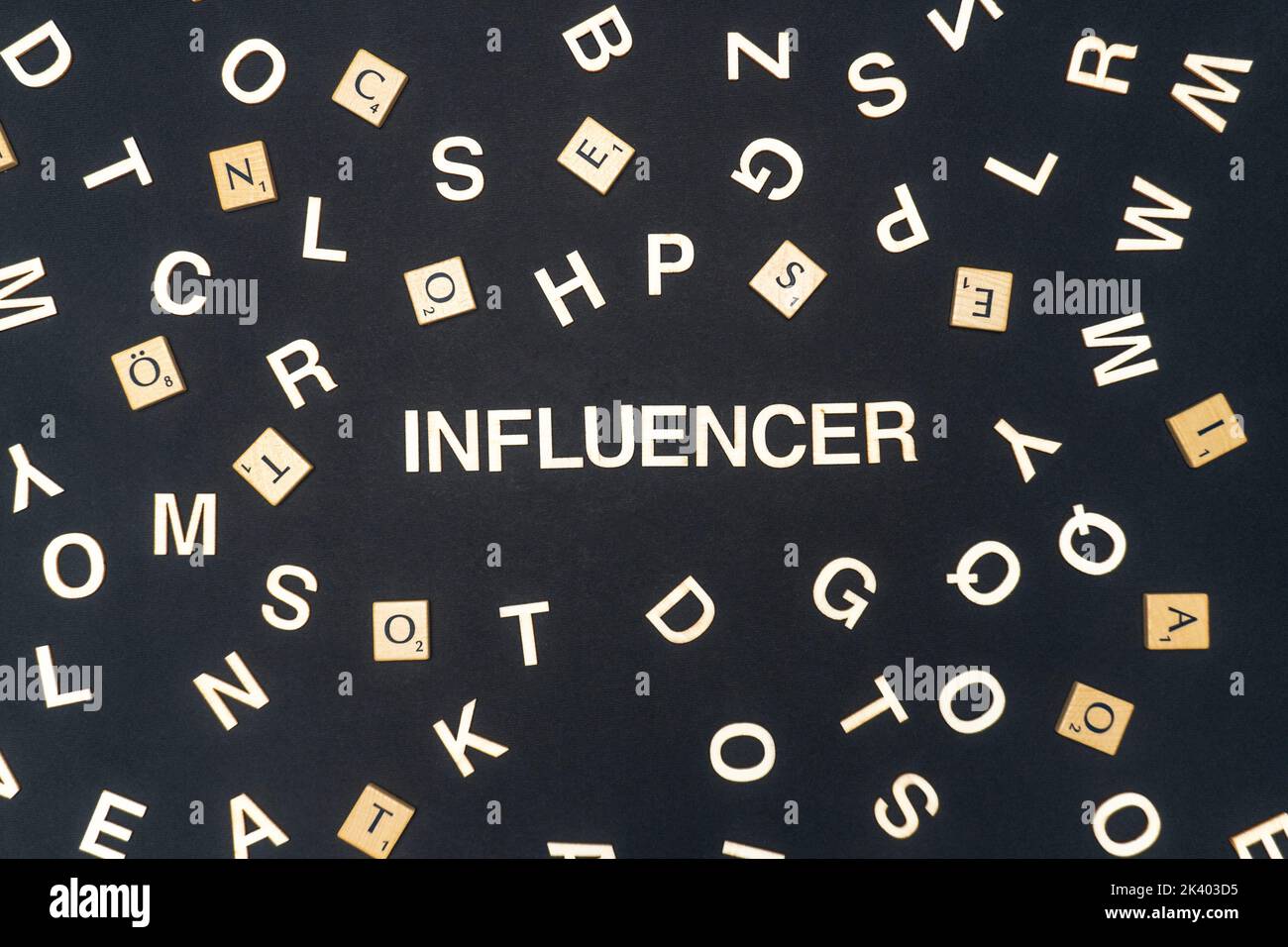 INFLUENCER word written on dark paper background. INFLUENCER text on ...