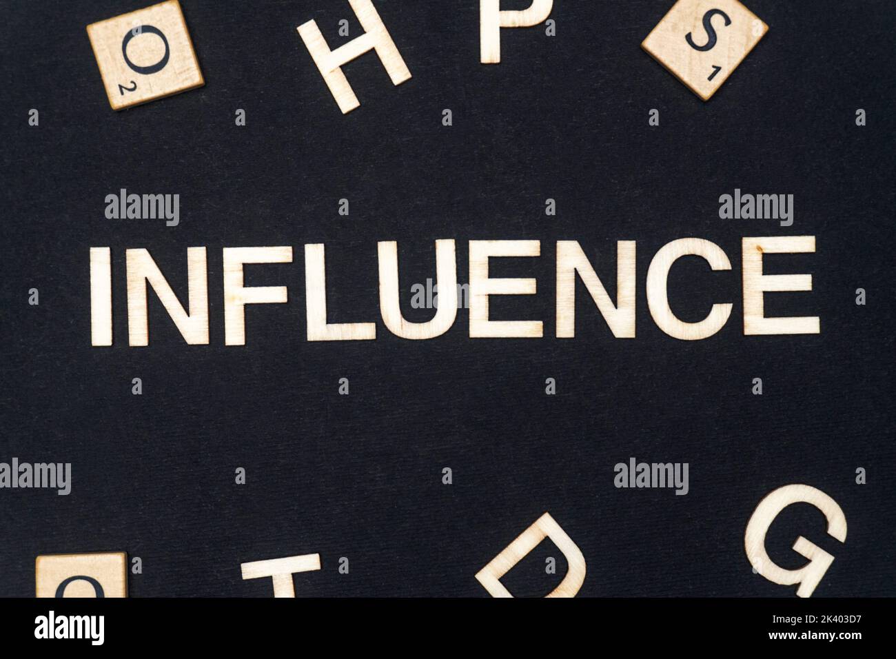 INFLUENCE word written on dark paper background. INFLUENCE text on dark ...