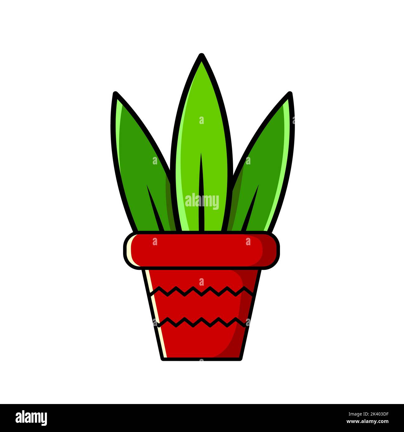 Green flower in a red pot. Vector illustration in cartoon style Stock ...