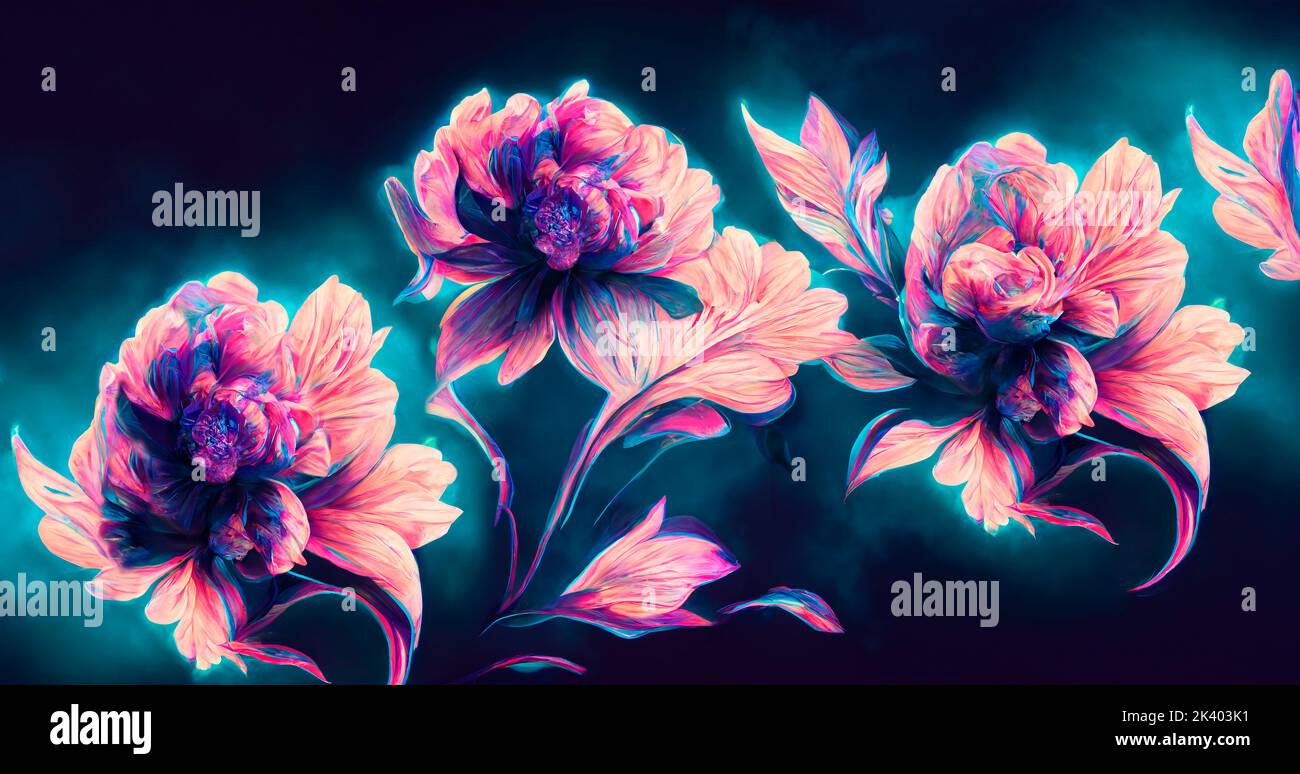 Neon baroque floral pattern wallpaper. Vintage roses design in ...