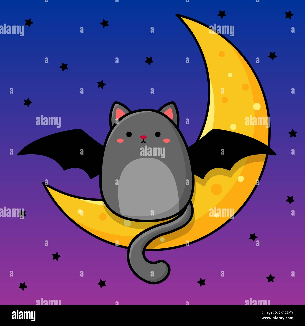 Cartoon image of a gray cat that sits on the moon. Vector illustration ...